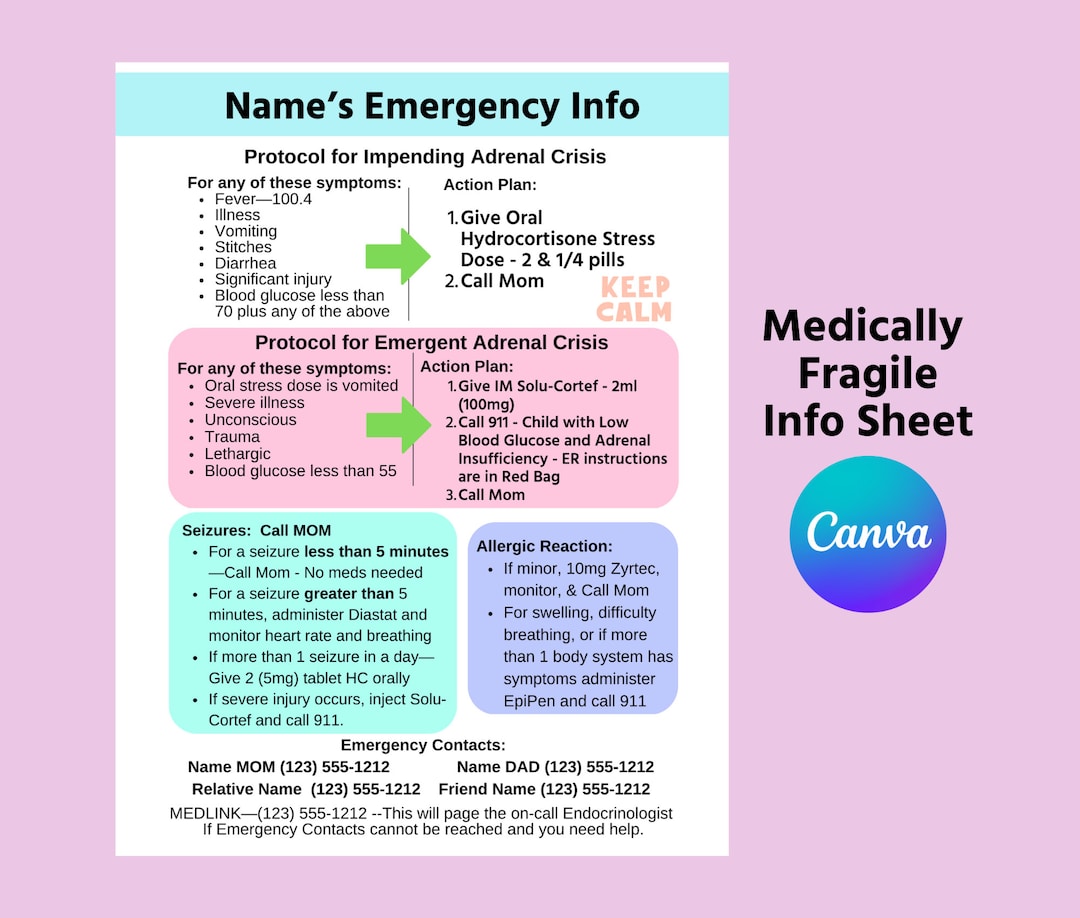 Medically Fragile - Emergency Info Sheet - School Nurse Info ...