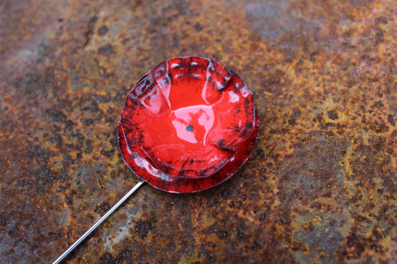 Custom Red Flower Lapel Pin, Steel Rose Brooch, Red Flower Pin, Wedding ...