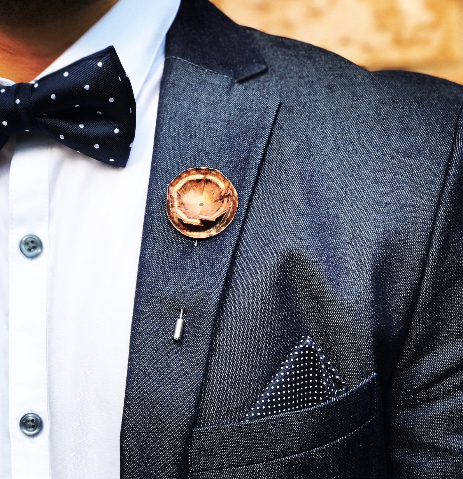 Copper Flower Lapel Pin, Handcrafted Bronze Brooch, Wedding Flower ...