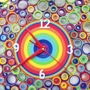 Wall Clock, Clock With Numbers, Rainbow Decor, Paper Clock, Rainbow ...
