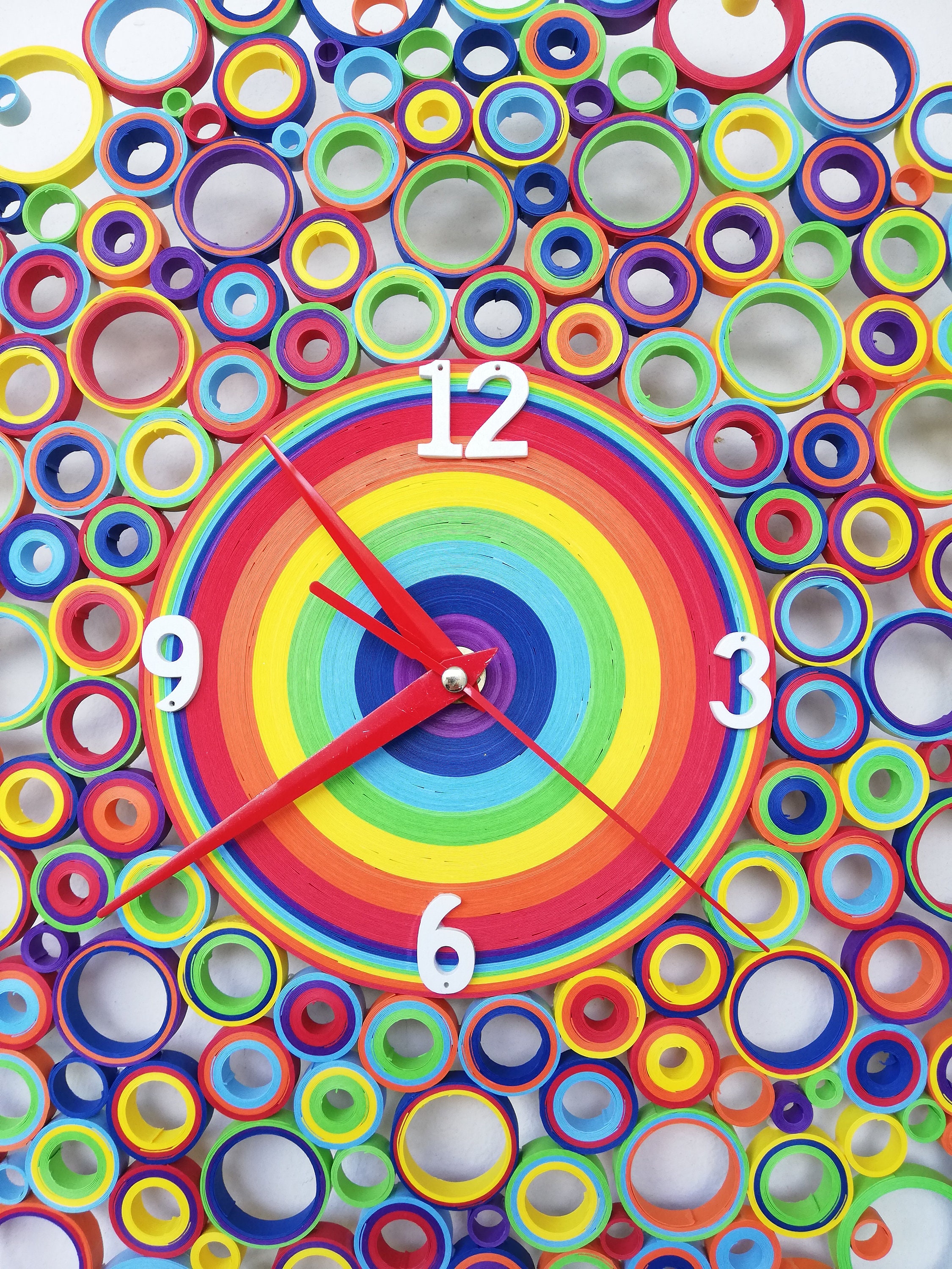 Wall Clock, Clock With Numbers, Rainbow Decor, Paper Clock, Rainbow ...