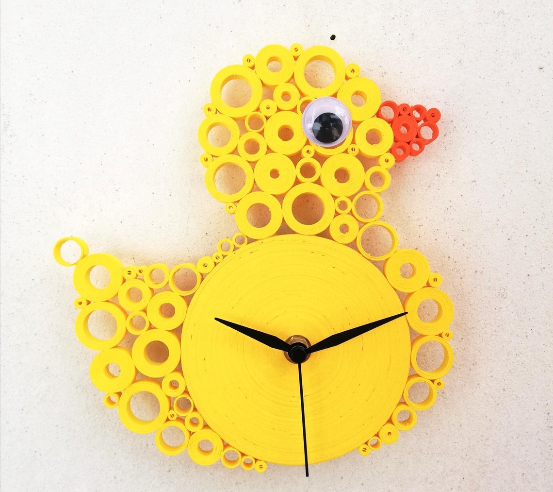 Wall Clock, Ducky Clock, Paper Clock, Kids Room Clock, Kids Room Gift ...