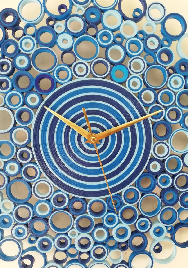 Large Wall Clock Blue Clock Paper Clock Bedroom Decor | Etsy