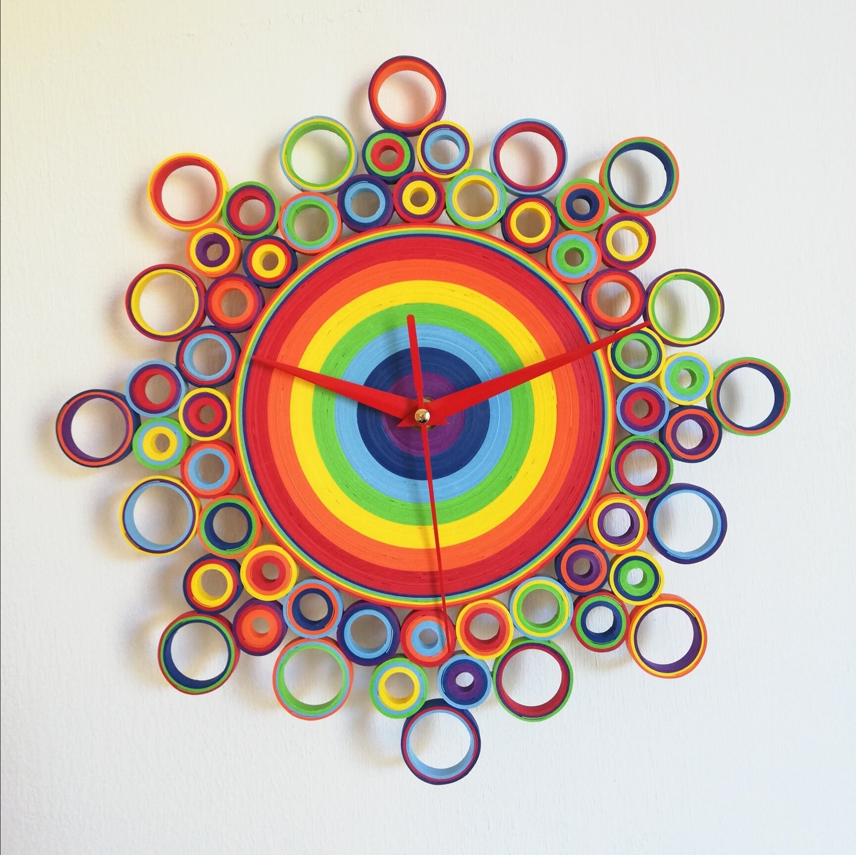 Wall Clock, Rainbow Decor, Paper Clock, Unusual Clocks, Unique Wall ...