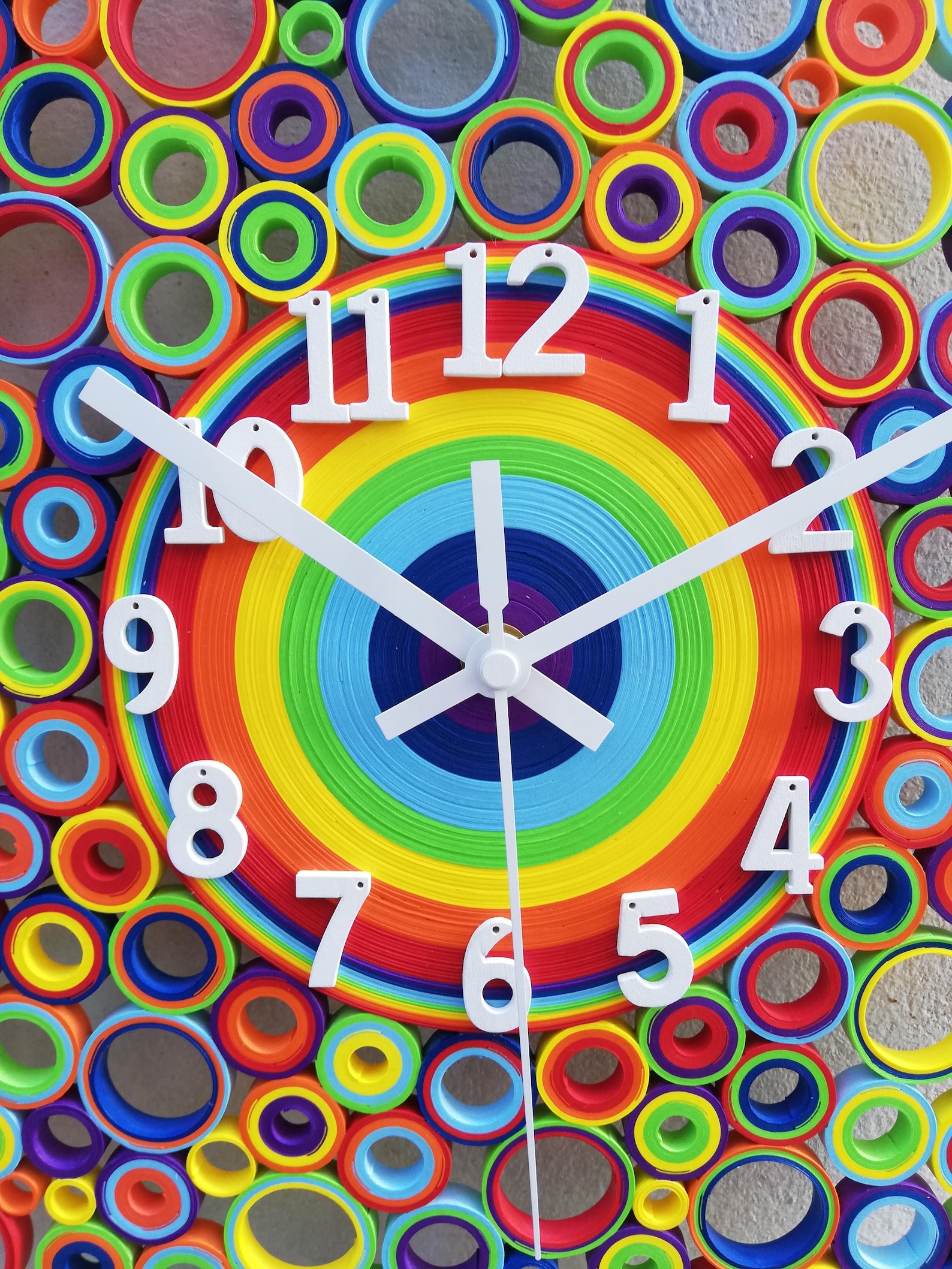Wall Clock, Clock With Numbers, Rainbow Decor, Paper Clock, Rainbow ...