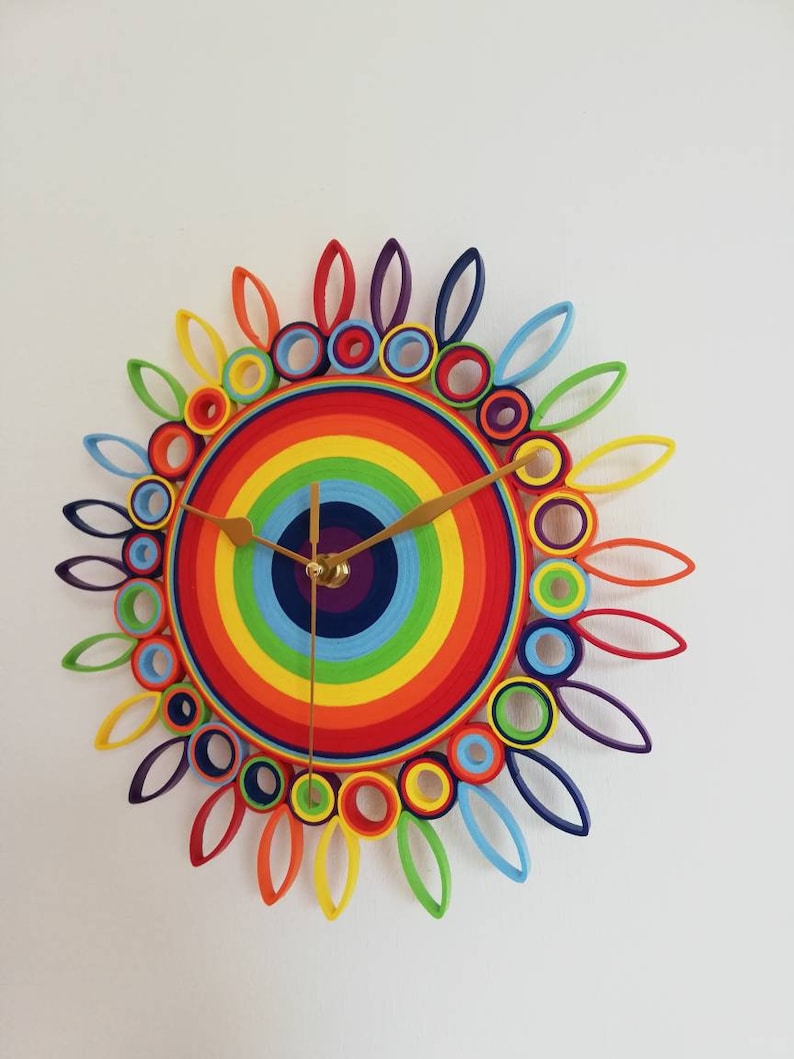 Wall Clock Rainbow Decor Paper Clock Handmade Furniture - Etsy