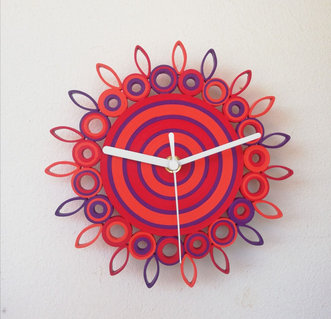 Small Paper Wall Clock, Unique Wall Clock, New Home Gift, Red Orange ...