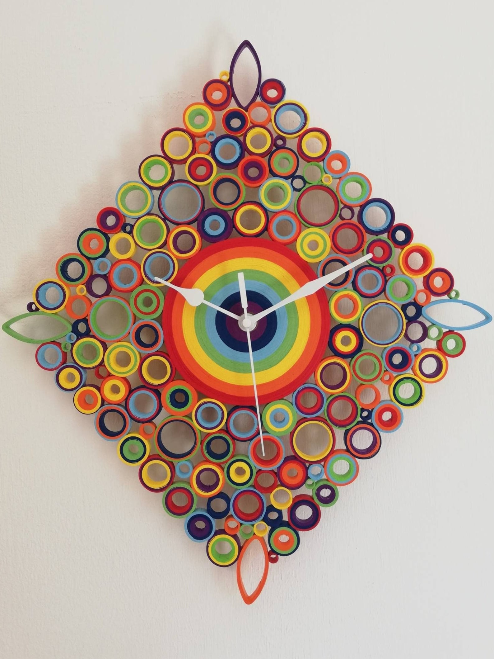 Wall Clock, Rainbow Decor, Geometric Clock, Paper Wall Clock, Handmade ...