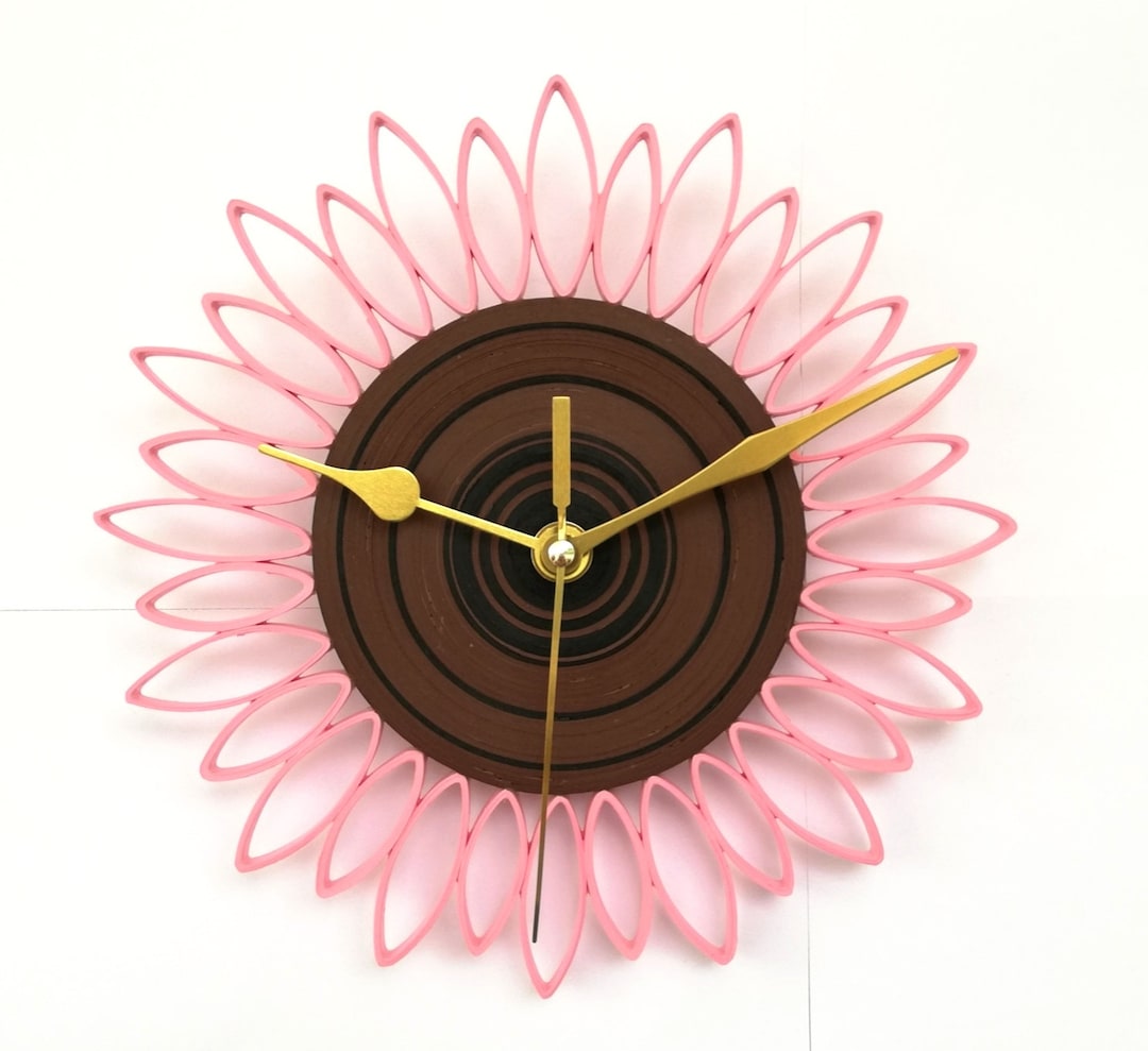 Pink Flower Clock | Silent Wall Clock | Handmade Italian Paper Wall ...
