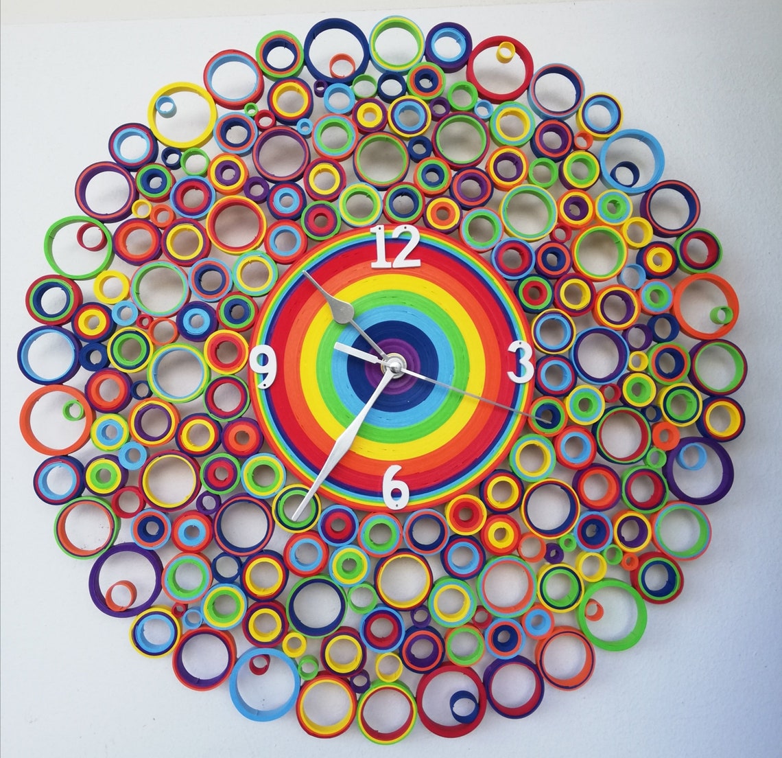 Wall Clock, Clock With Numbers, Rainbow Decor, Paper Clock, Rainbow ...
