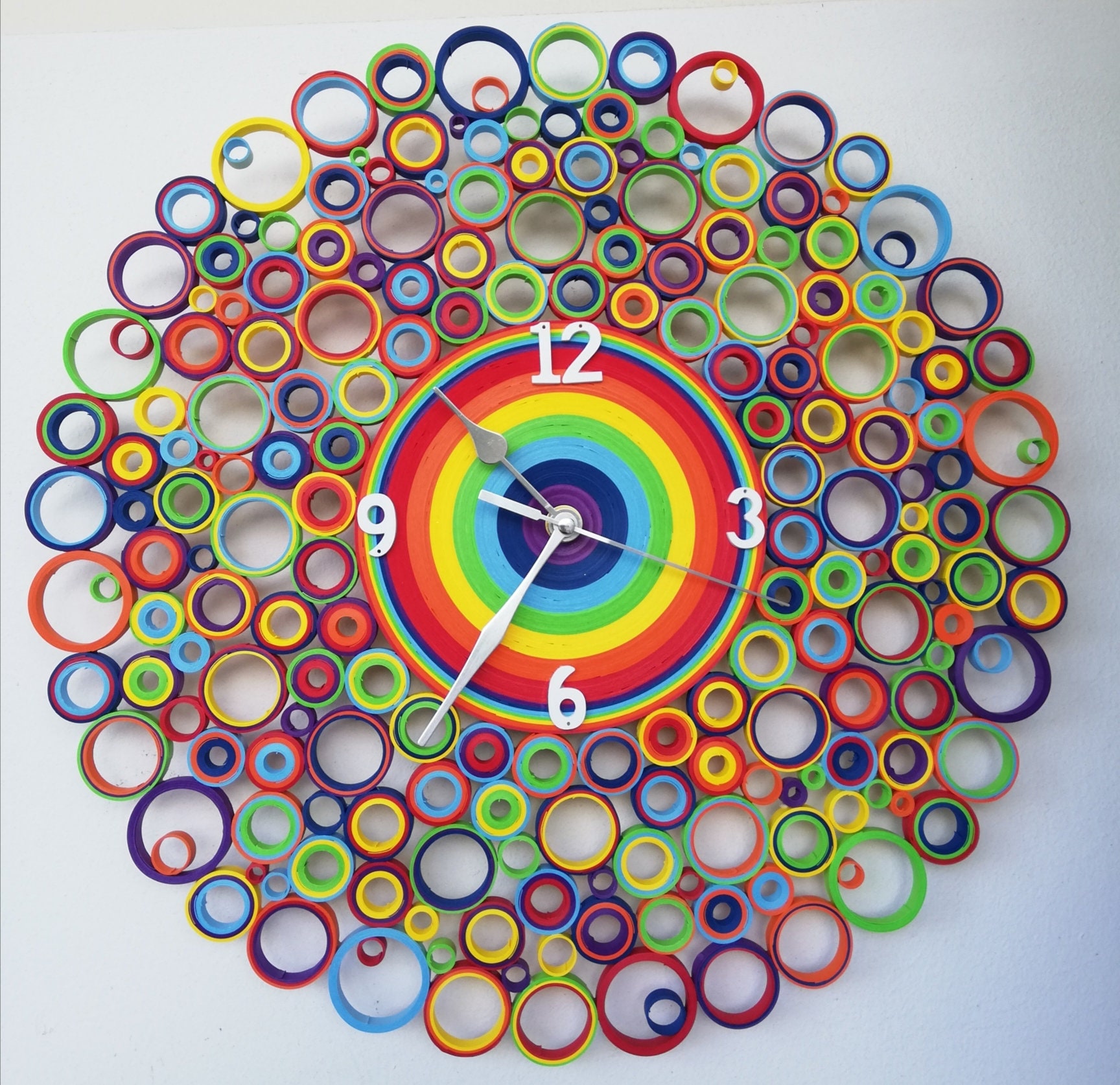 Wall Clock, Clock With Numbers, Rainbow Decor, Paper Clock, Rainbow ...