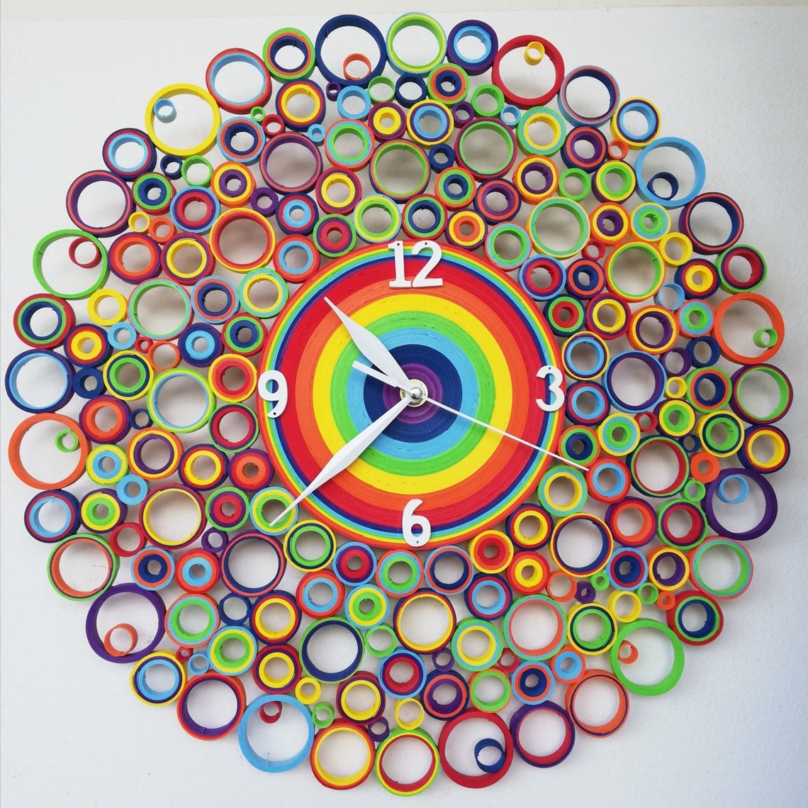 Wall Clock, Clock With Numbers, Rainbow Decor, Paper Clock, Rainbow ...