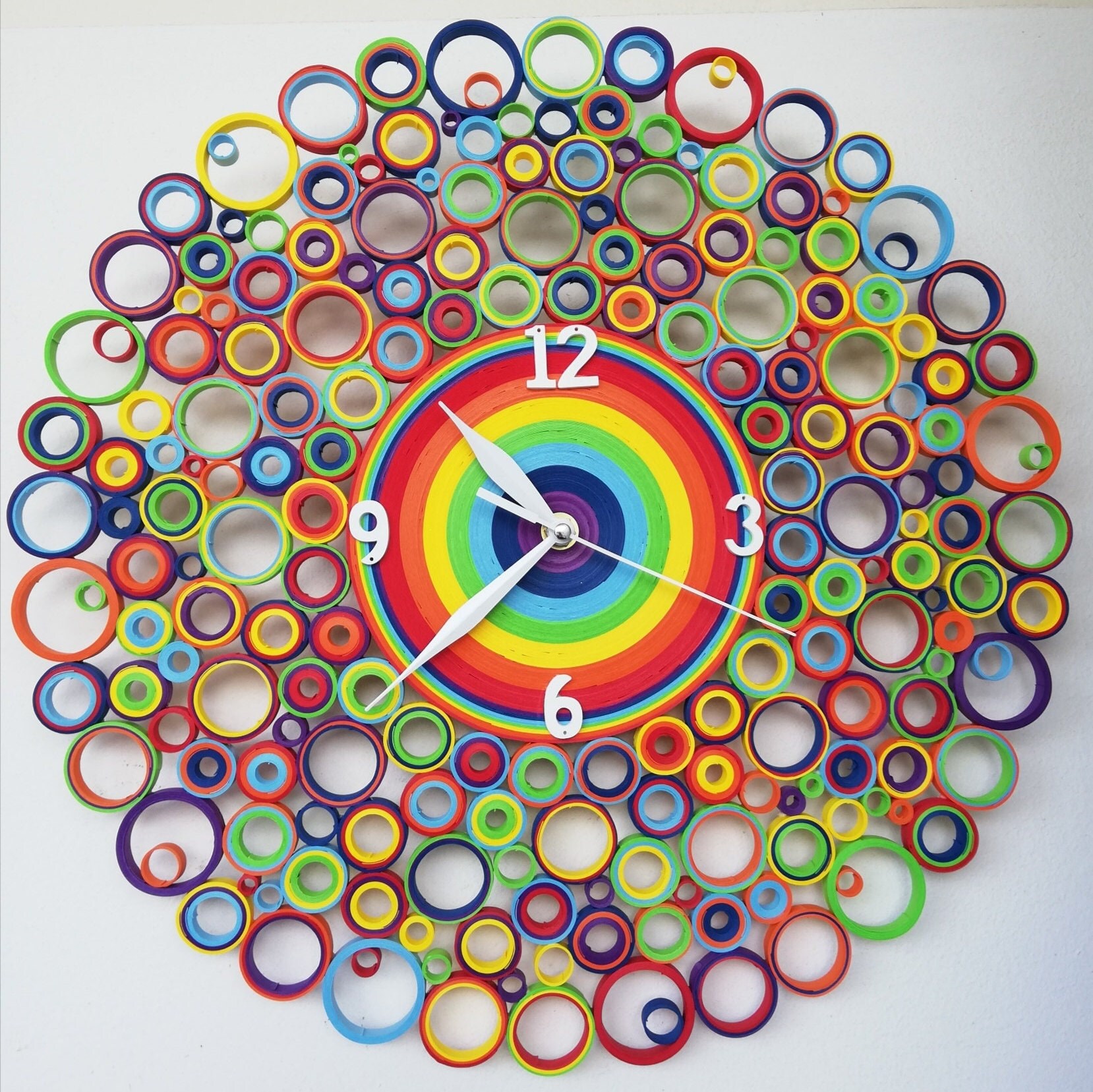 Wall Clock, Clock With Numbers, Rainbow Decor, Paper Clock, Rainbow ...