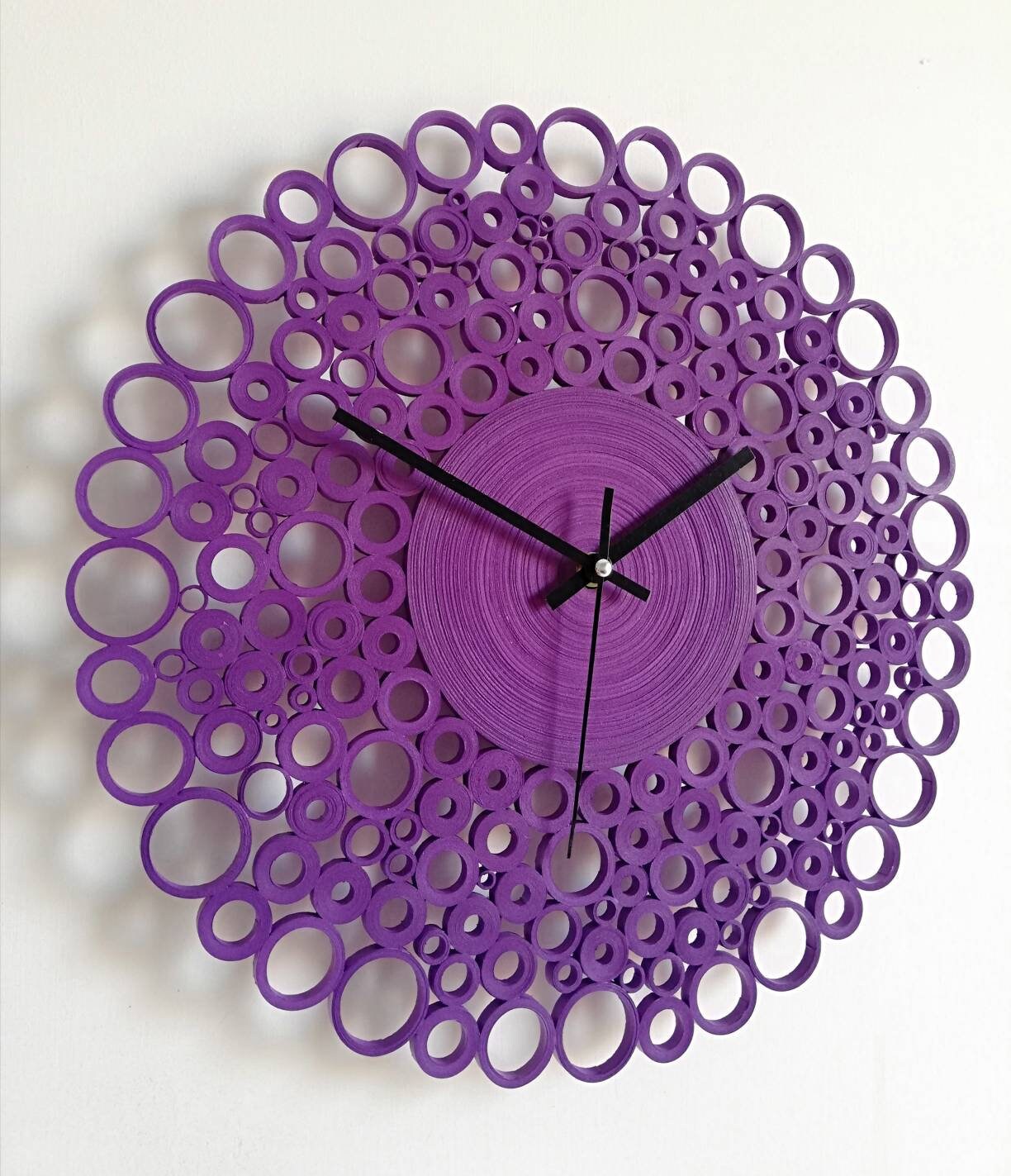 Wall Clock Paper Wall Clock Purple Clock Handmade - Etsy