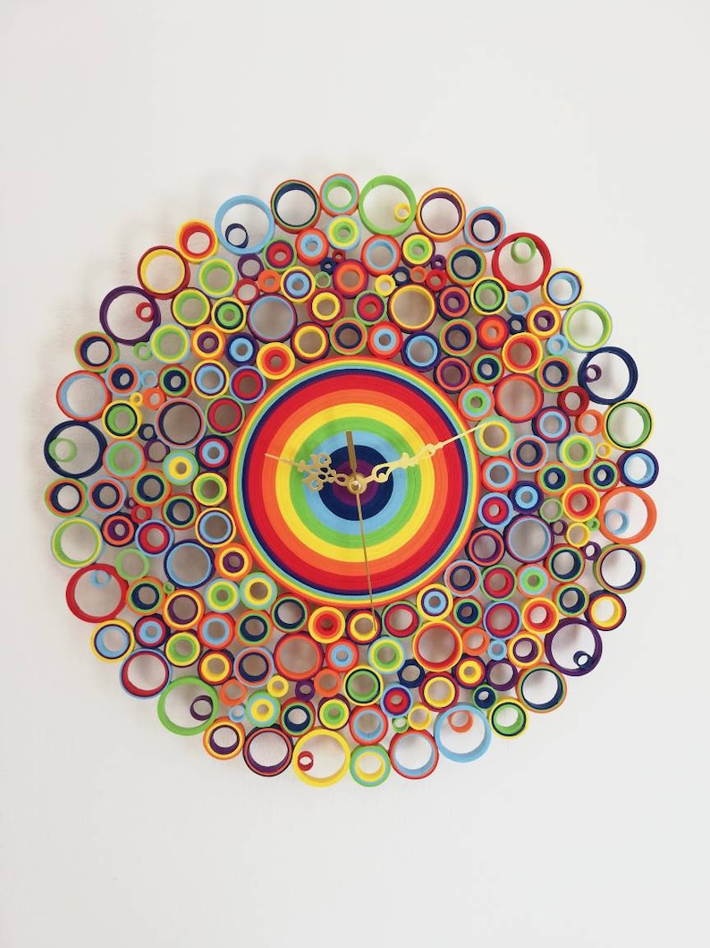 Wall Clock, Rainbow Decor, Paper Clock, Unusual Clocks, Unique Wall ...