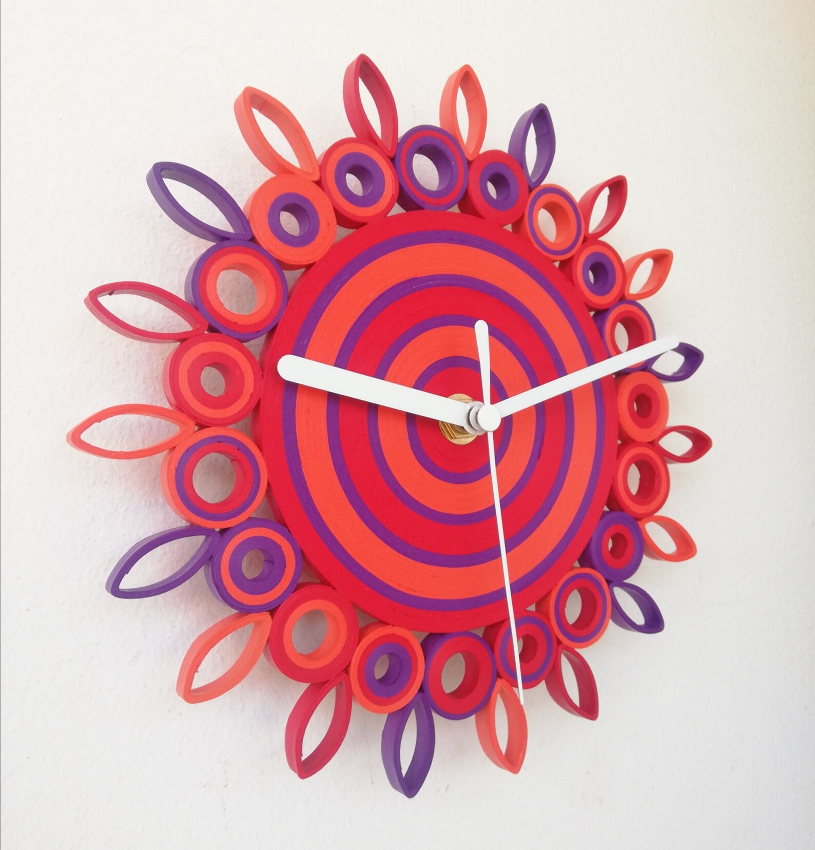 Small Paper Wall Clock, Unique Wall Clock, New Home Gift, Red Orange ...
