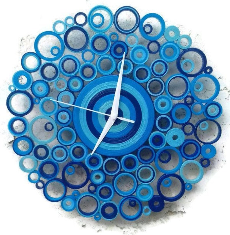 Large Wall Clock Blue Clock Paper Clock Bedroom Decor | Etsy