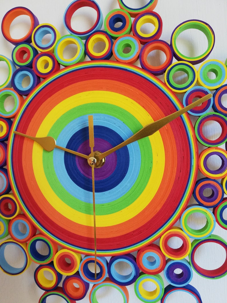 Wall Clock, Rainbow Decor, Paper Clock, Unusual Clocks, Unique Wall ...