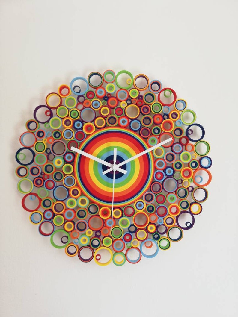 Wall Clock, Rainbow Decor, Paper Clock, Unusual Clocks, Unique Wall ...