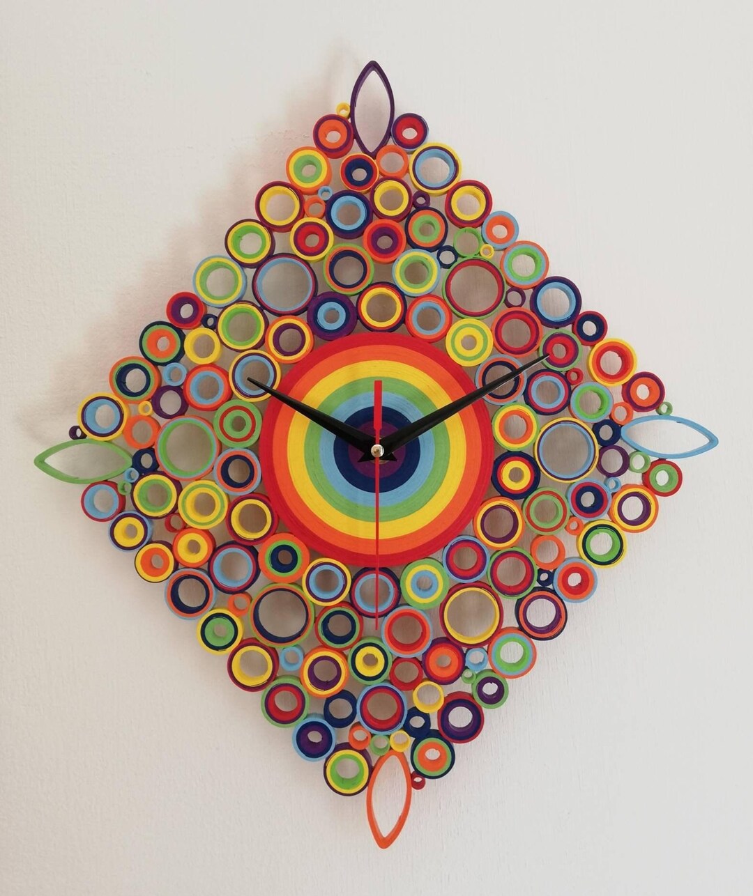 Wall Clock, Rainbow Decor, Geometric Clock, Paper Wall Clock, Handmade ...