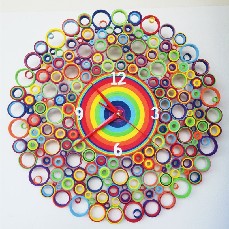 Wall Clock, Clock With Numbers, Rainbow Decor, Paper Clock, Rainbow ...