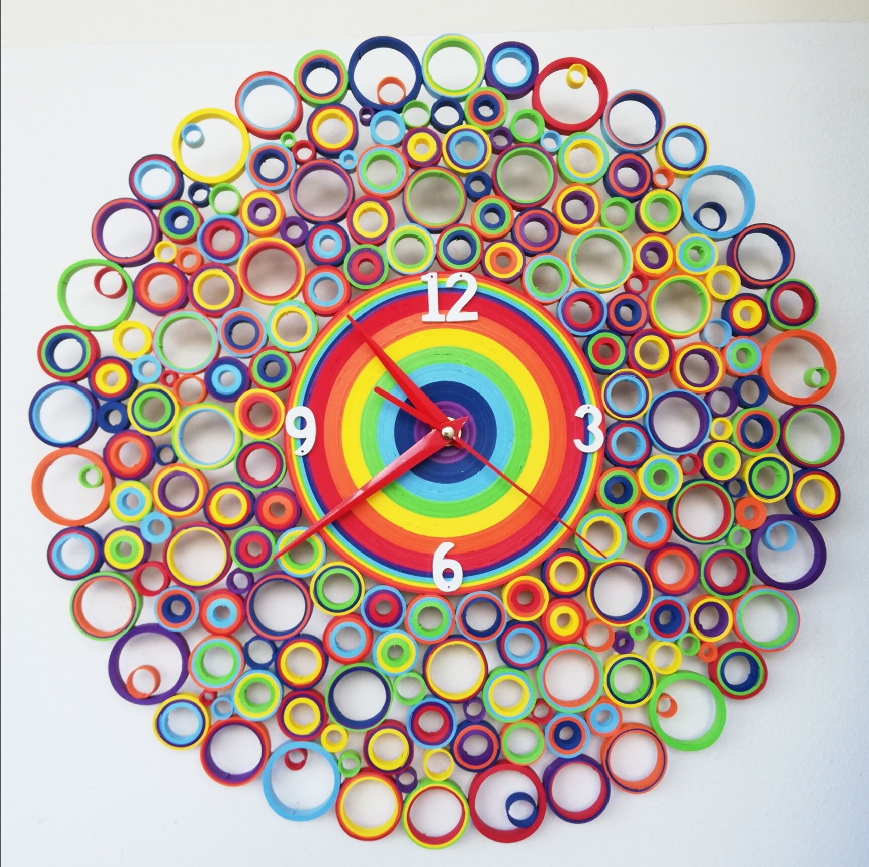 Wall Clock, Clock With Numbers, Rainbow Decor, Paper Clock, Rainbow ...
