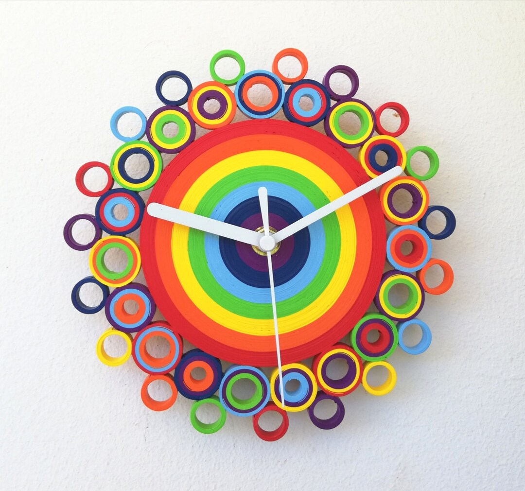 Wall Clock, Rainbow Decor, Paper Clock, Unusual Clocks, Rainbow Kids ...