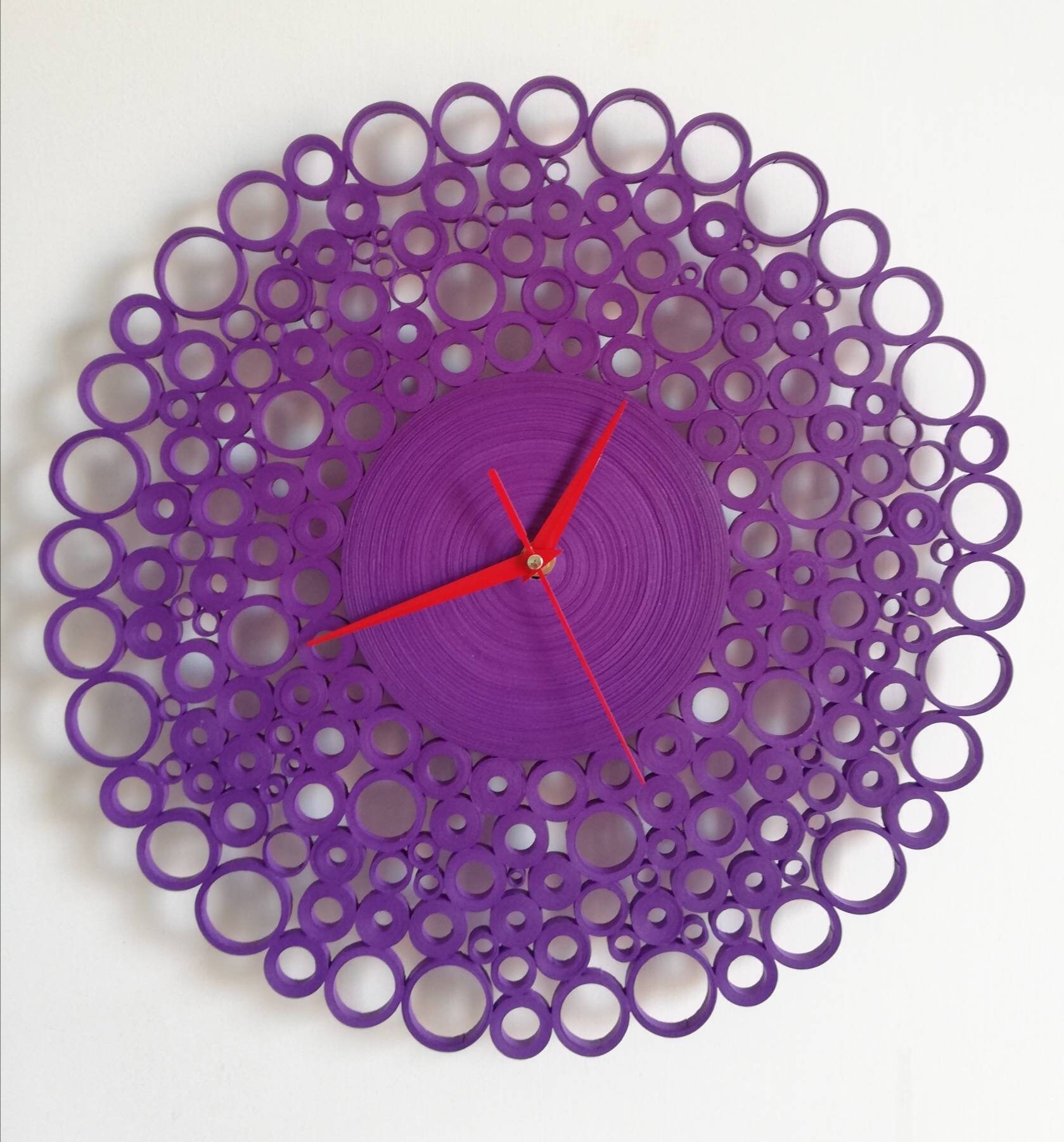 Wall Clock Paper Wall Clock Purple Clock Handmade - Etsy