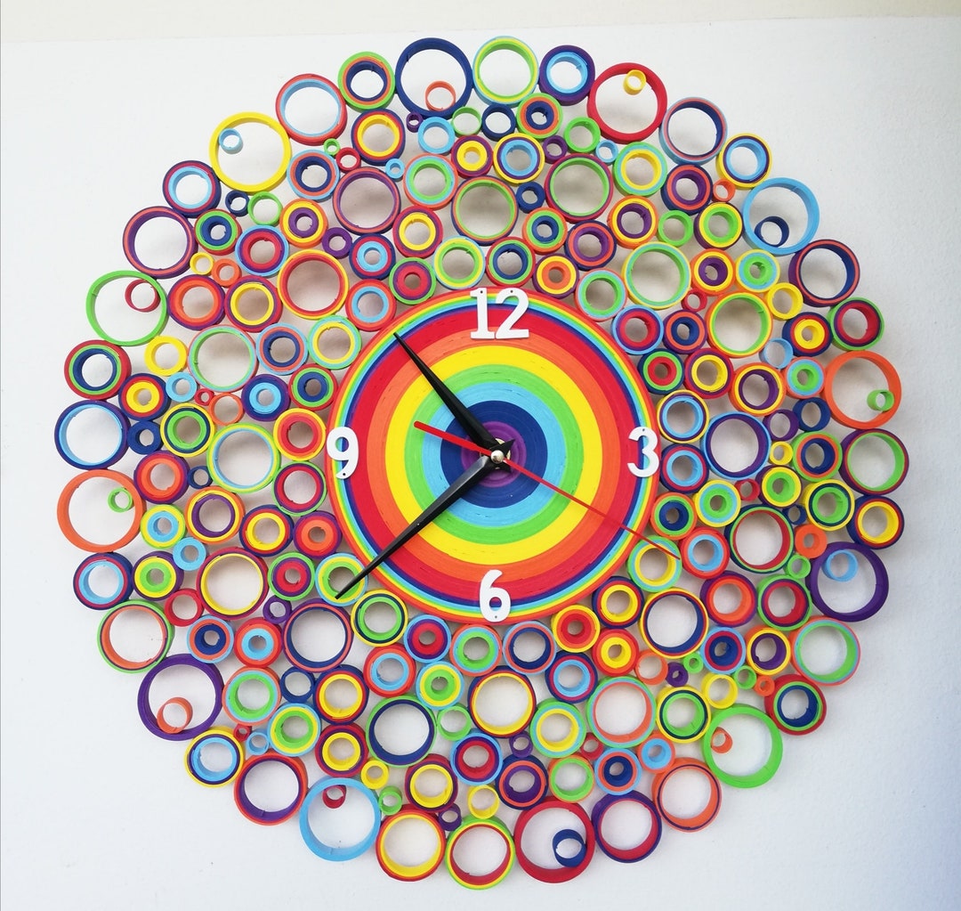 Wall Clock, Clock With Numbers, Rainbow Decor, Paper Clock, Rainbow ...