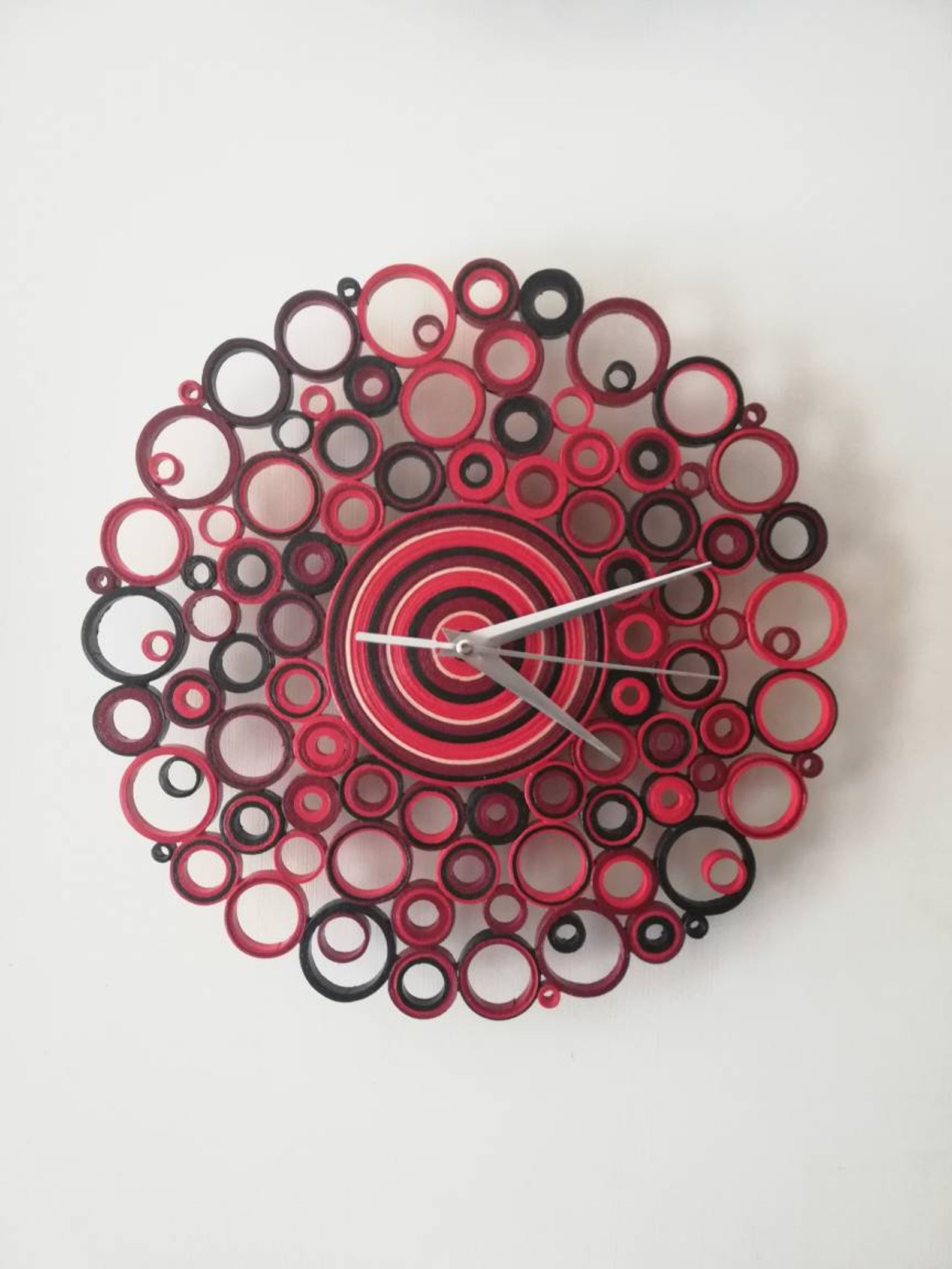 Wall Clock Paper Clock Red Black Burgundy Clock Decor - Etsy