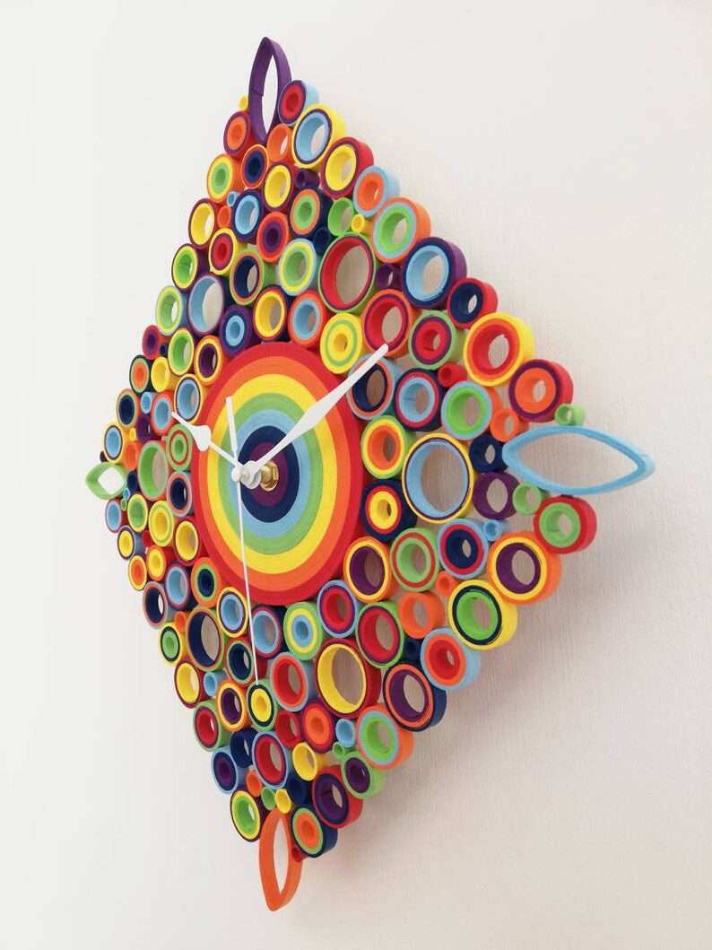 Wall Clock Rainbow Decor Geometric Clock Paper Clock - Etsy