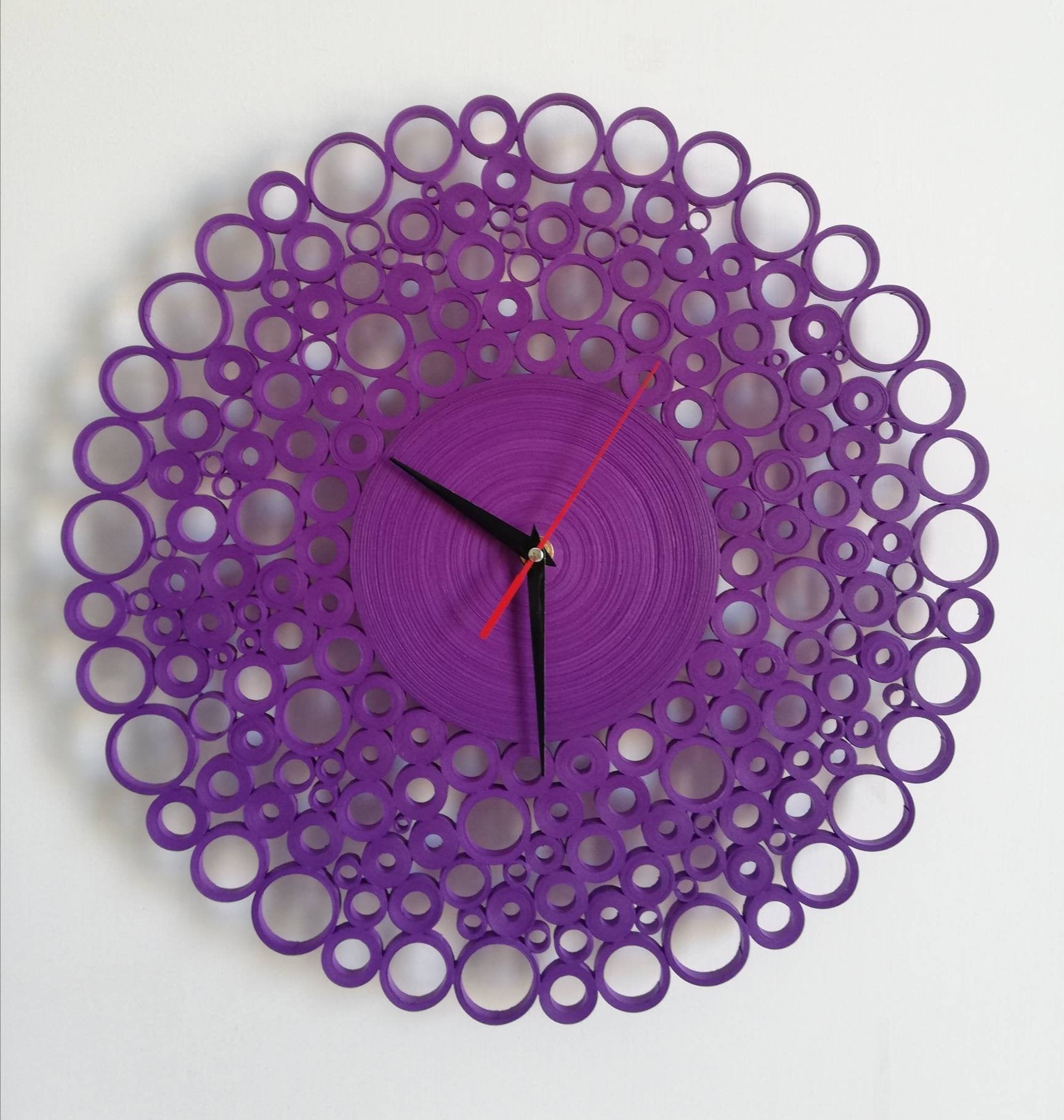 Wall Clock Paper Wall Clock Purple Clock Handmade - Etsy