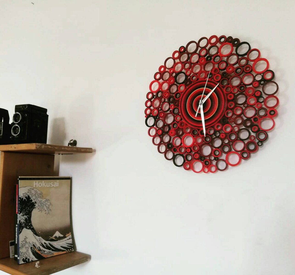 Wall Clock Paper Clock Red Black Burgundy Clock Decor | Etsy