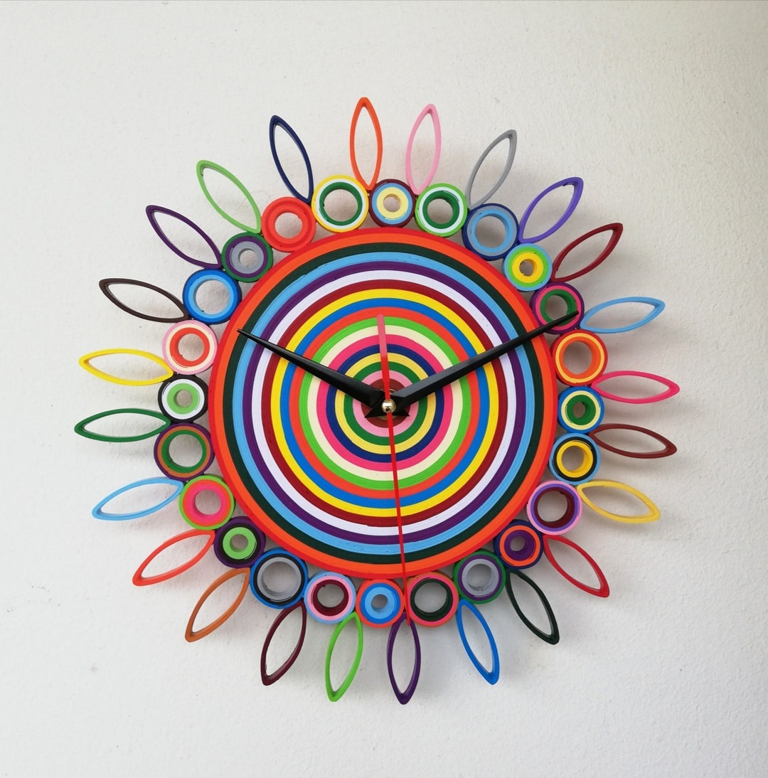 Wall Clock, Paper Clock, Quilling Decor, Unique Wall Clocks, Colorful ...