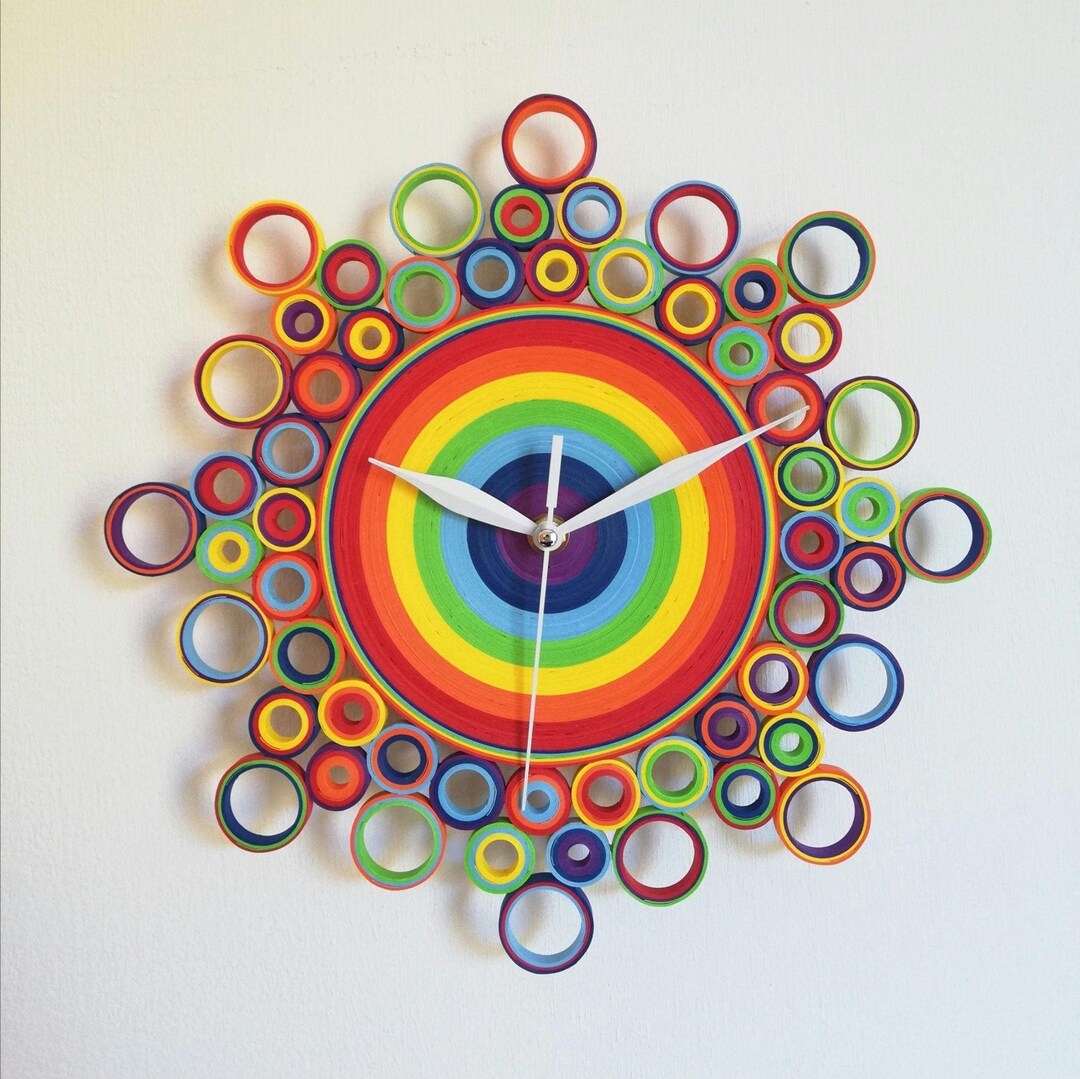 Wall Clock, Rainbow Decor, Paper Clock, Unusual Clocks, Unique Wall ...