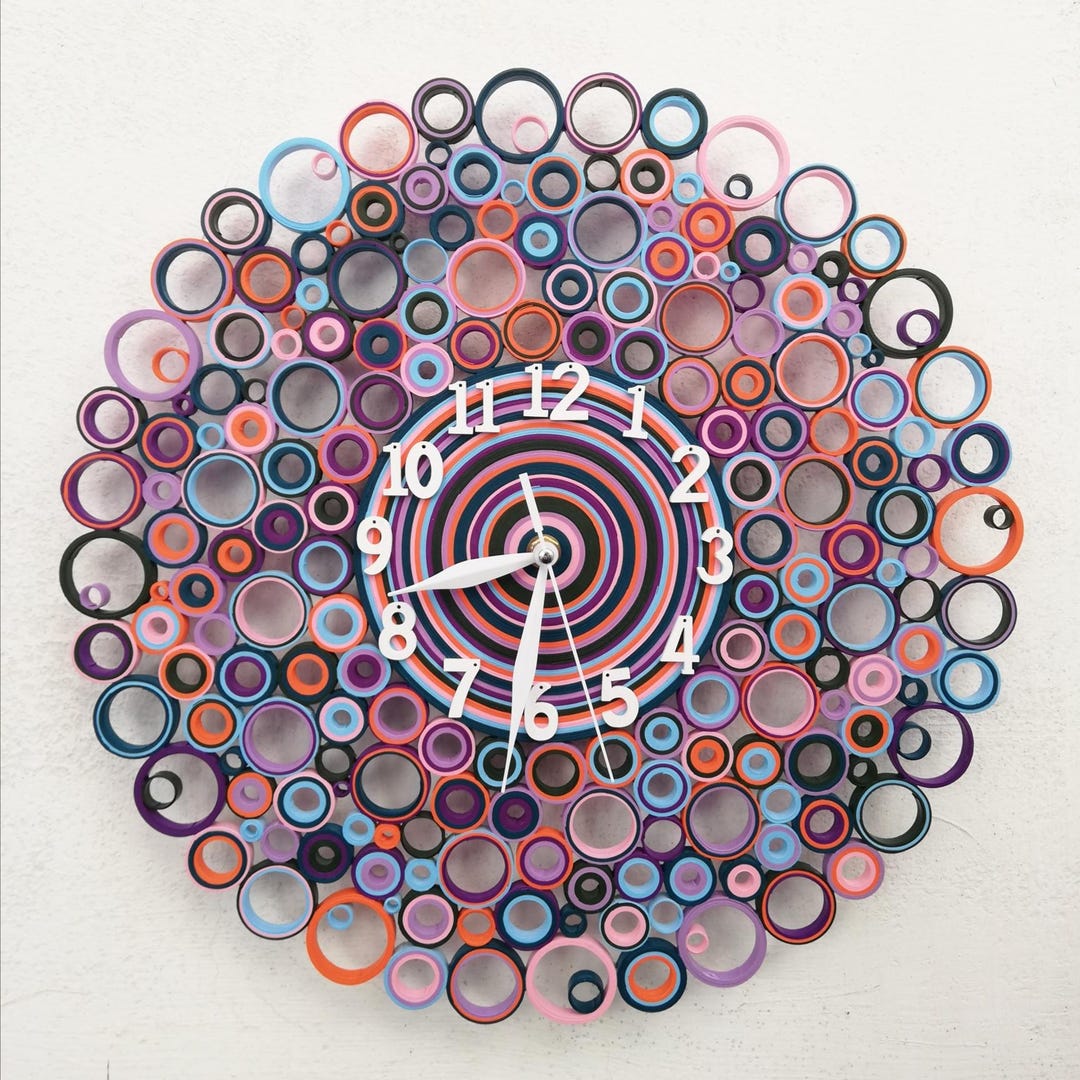 Wall Clock Handmade - Paper Quilling Clock, Unique Wall Clock, Colorful ...