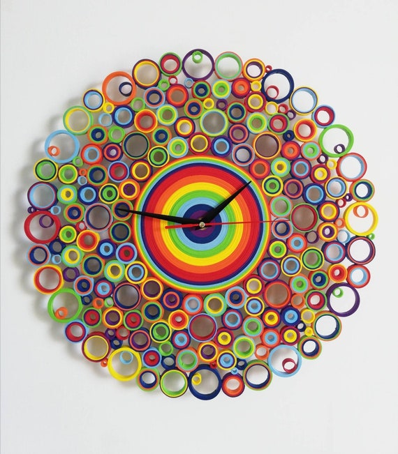 Wall Clock Rainbow Decor Paper Clock Unusual Clocks Unique | Etsy