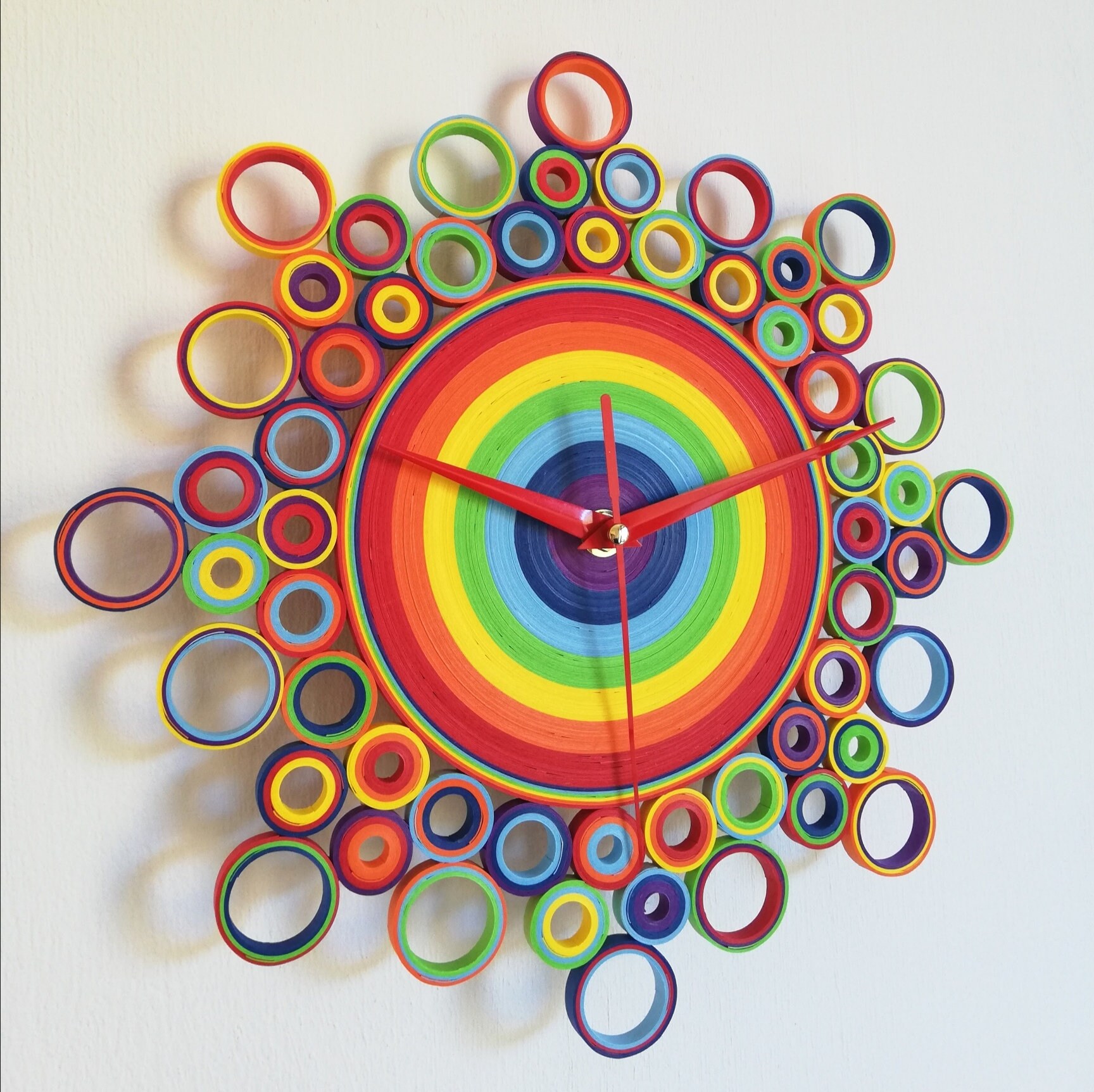 Wall Clock, Rainbow Decor, Paper Clock, Unusual Clocks, Unique Wall ...