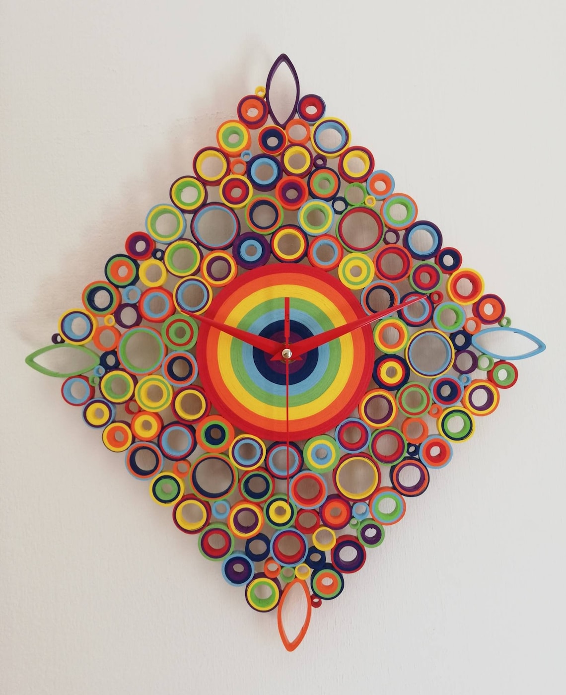 Wall Clock, Rainbow Decor, Geometric Clock, Paper Wall Clock, Handmade ...
