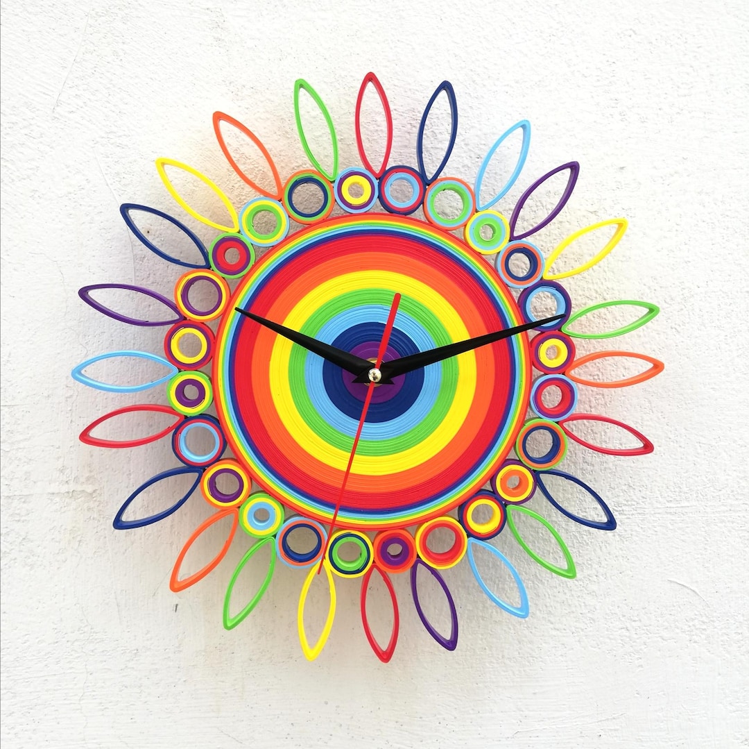 Wall Clock, Rainbow Decor, Paper Clock, Handmade Furniture, Unique Wall ...