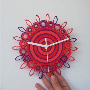 Small Paper Wall Clock, Unique Wall Clock, New Home Gift, Red Orange ...