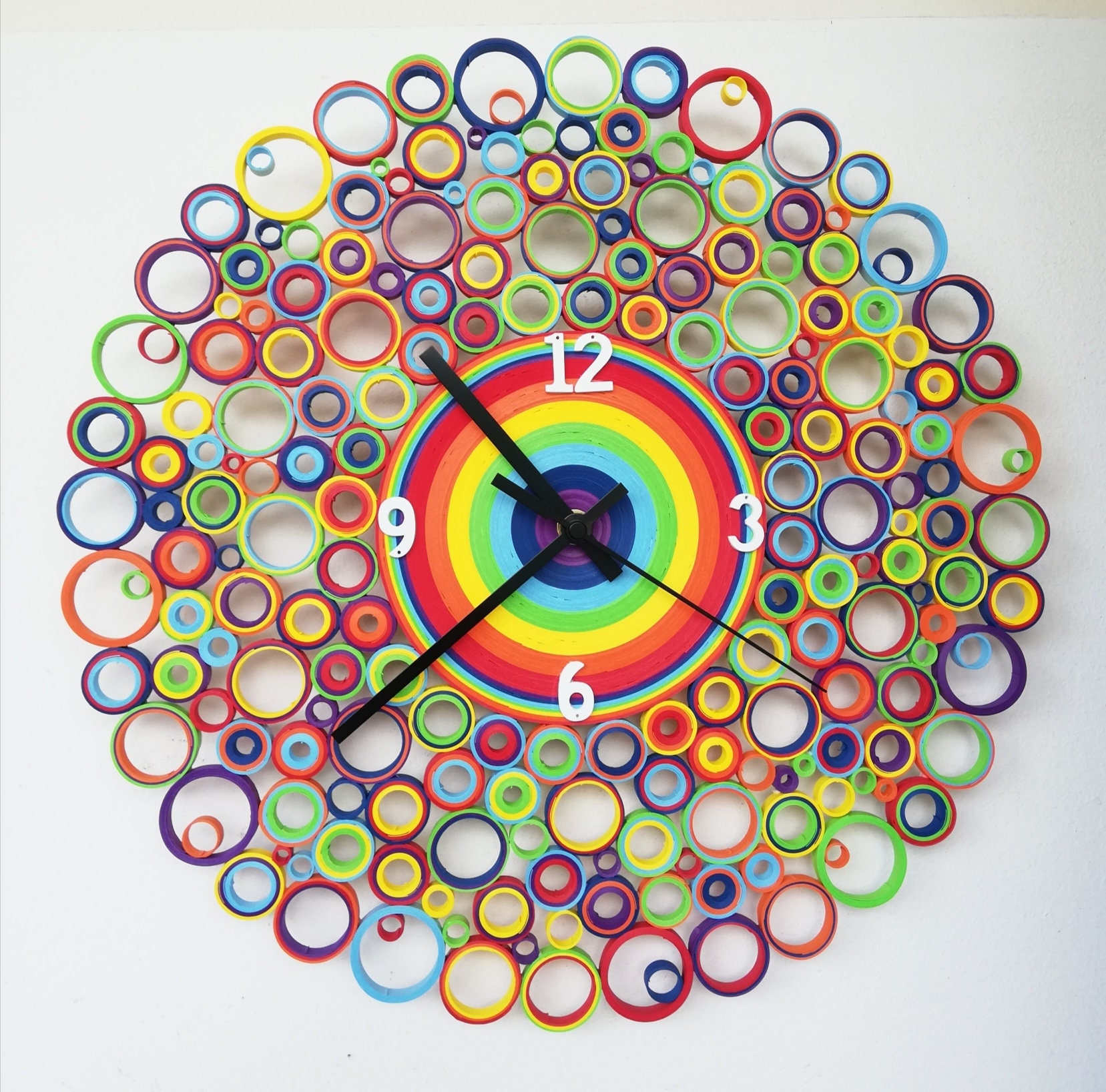 Wall Clock, Clock With Numbers, Rainbow Decor, Paper Clock, Rainbow ...