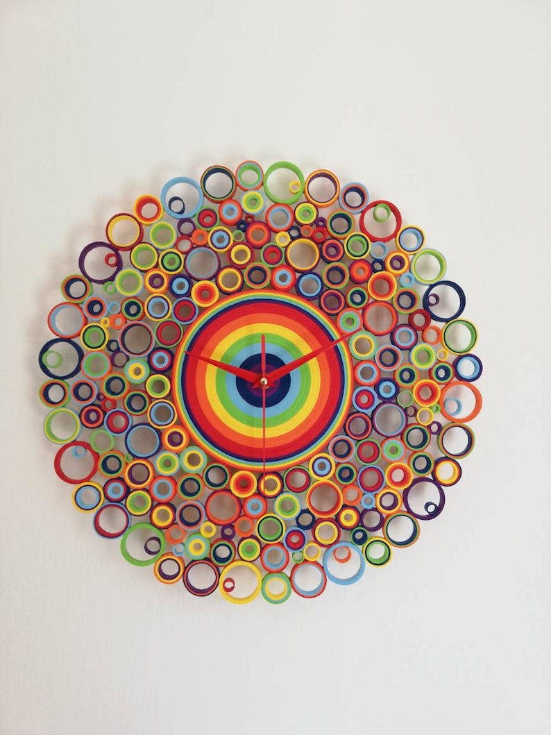 Wall Clock, Rainbow Decor, Paper Clock, Unusual Clocks, Unique Wall ...
