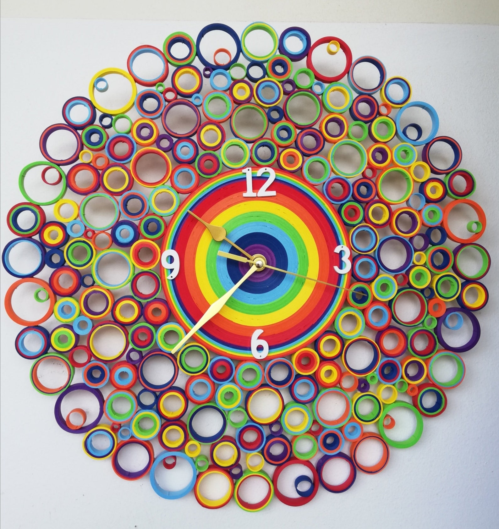 Wall Clock, Clock With Numbers, Rainbow Decor, Paper Clock, Rainbow ...