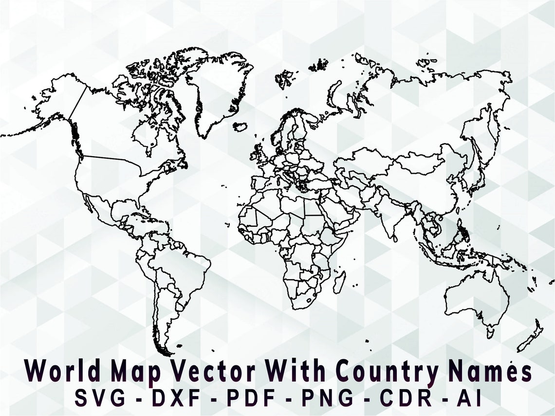 Mapa detallado del mundo con nombres de países SVG DXF PDF - Etsy México
