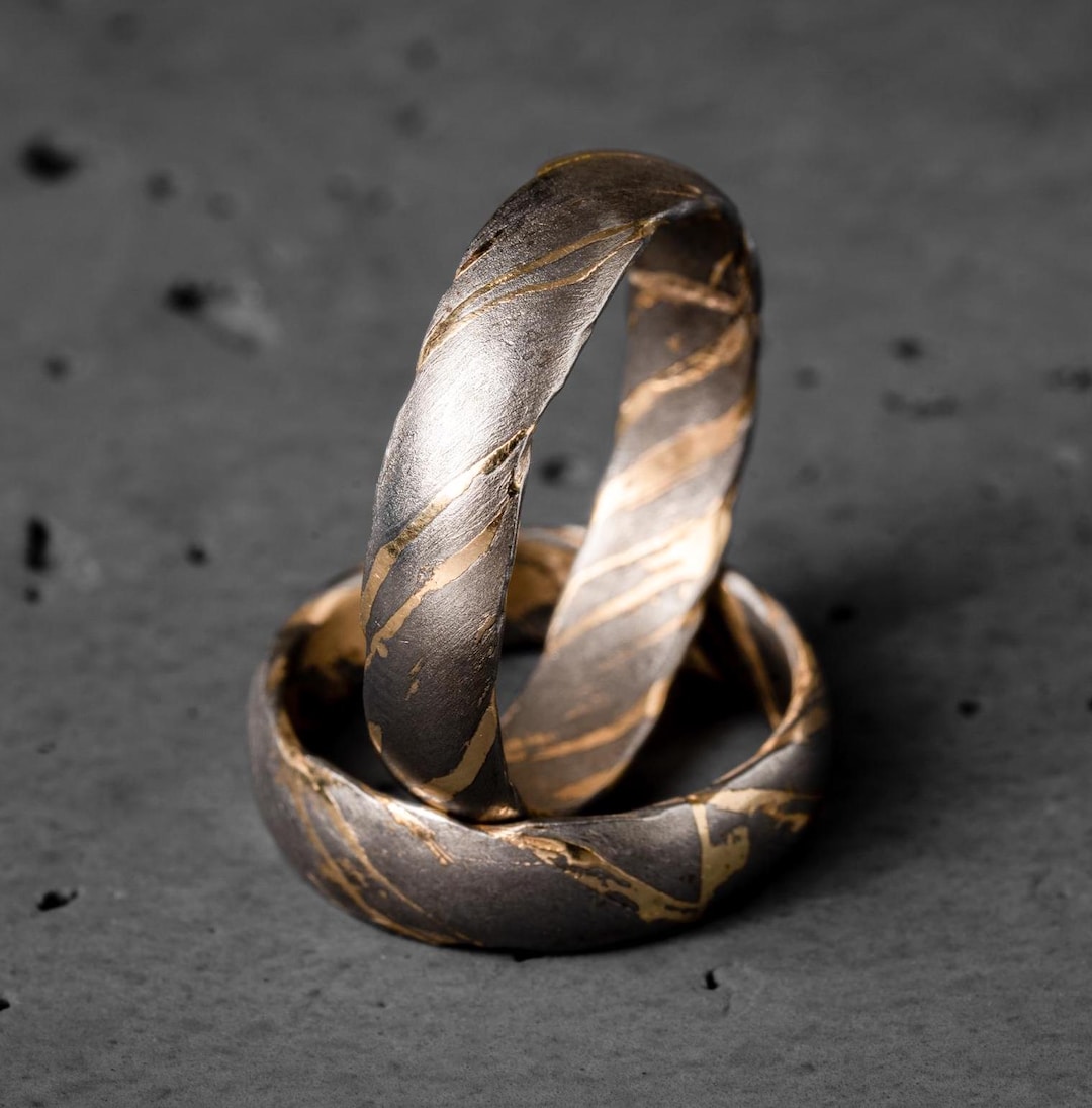 Coma Berenices - Wedding Bands Made of Meteorites and 14K Inlayed Gold ...
