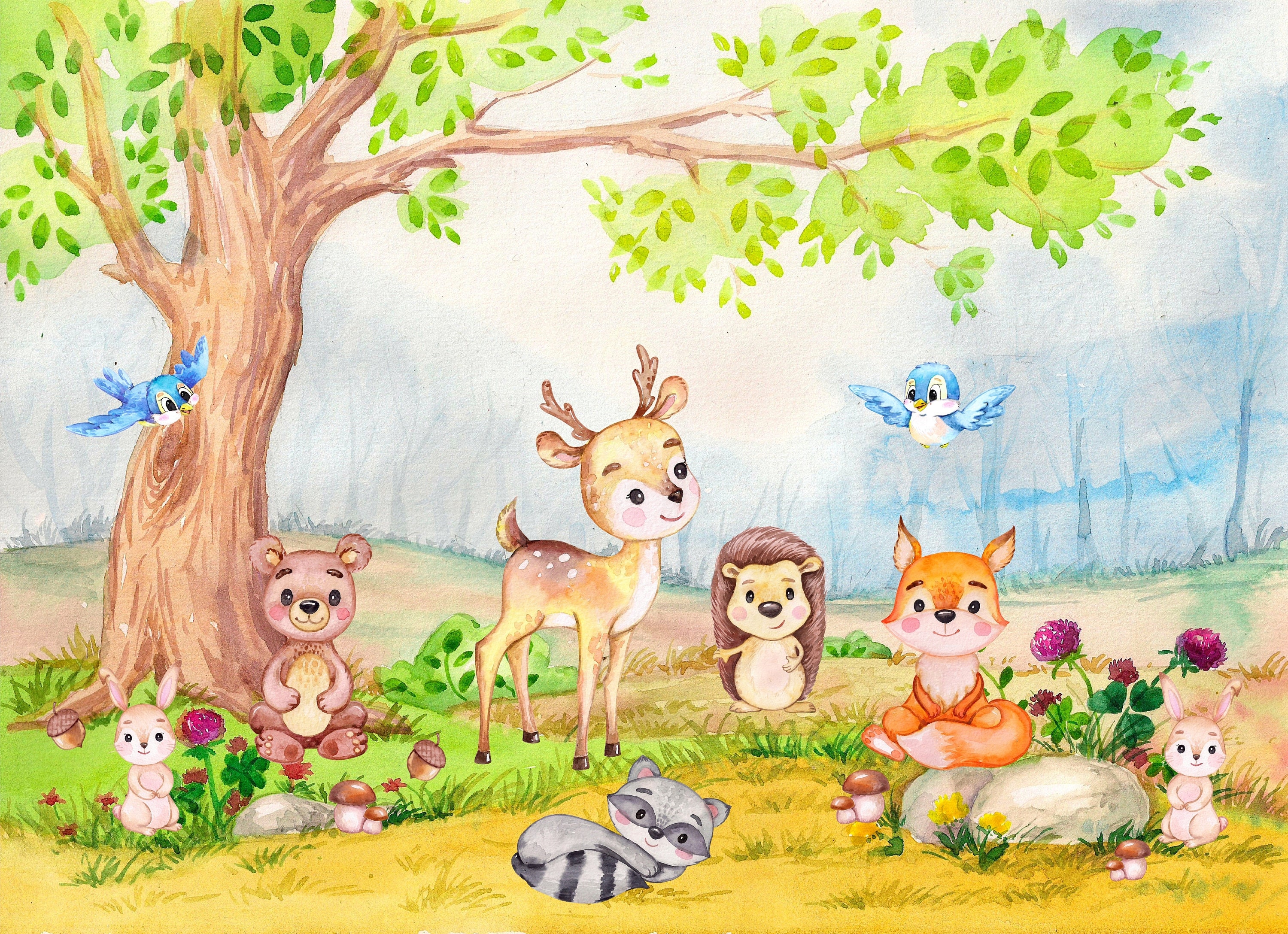 Wandtattoo Kinder Tapete, Tiere, Wald, Kinderzimmer Bär Reh Fuchs ...