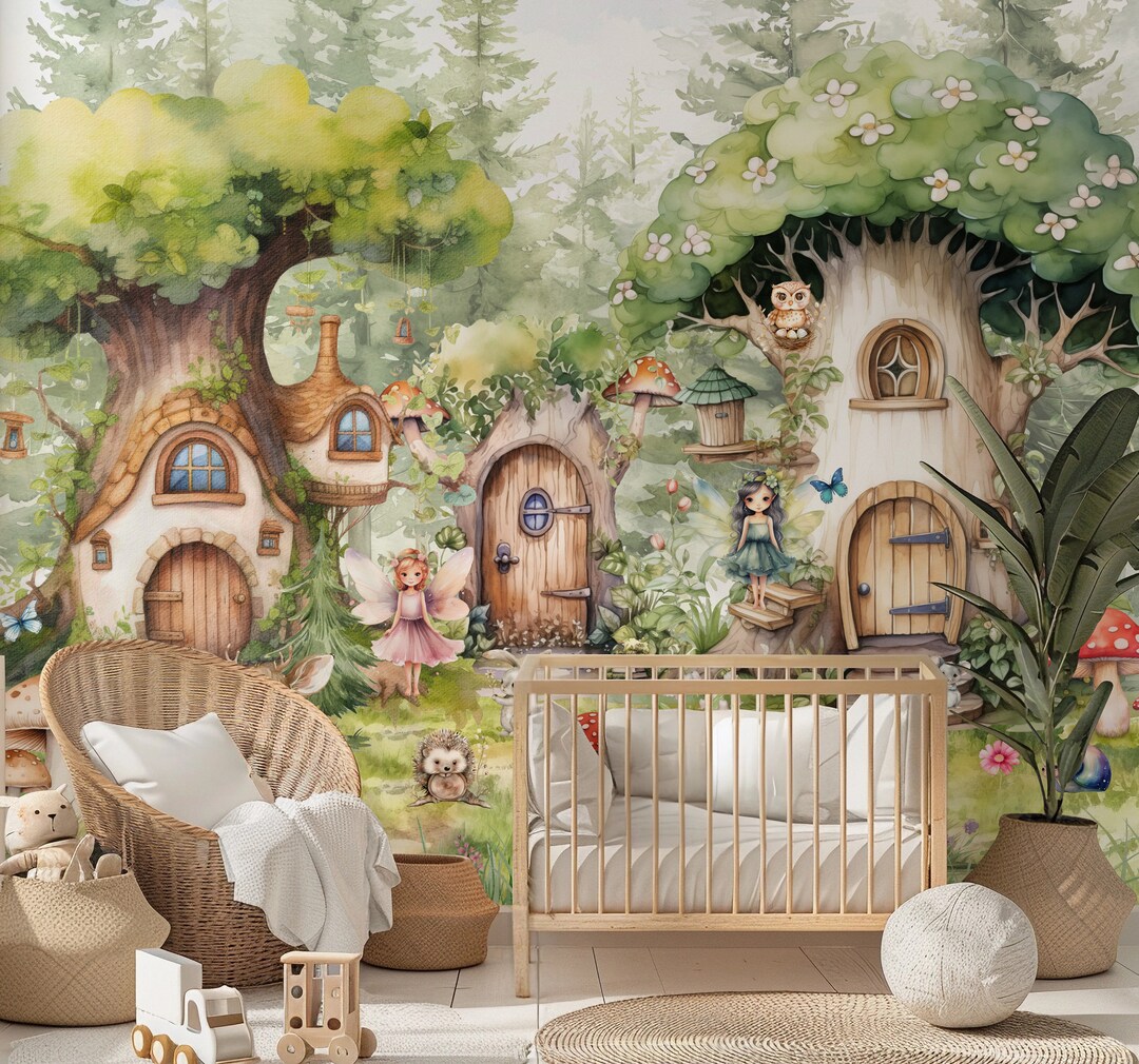 Magical Fairy Wall Mural - Whimsical Forest Fairy Wallpaper Nursery ...