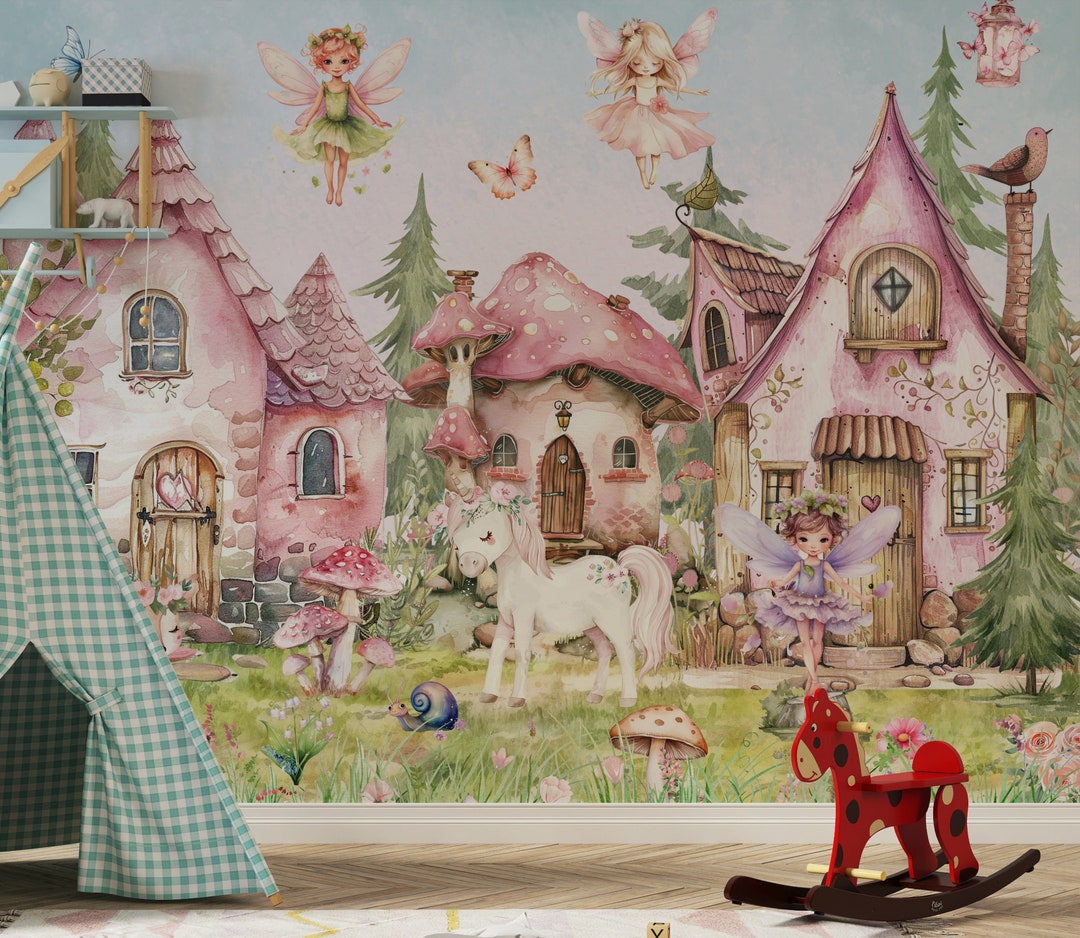 Magical Fairy Wall Mural - Whimsical Forest Fairy Wallpaper Nursery ...