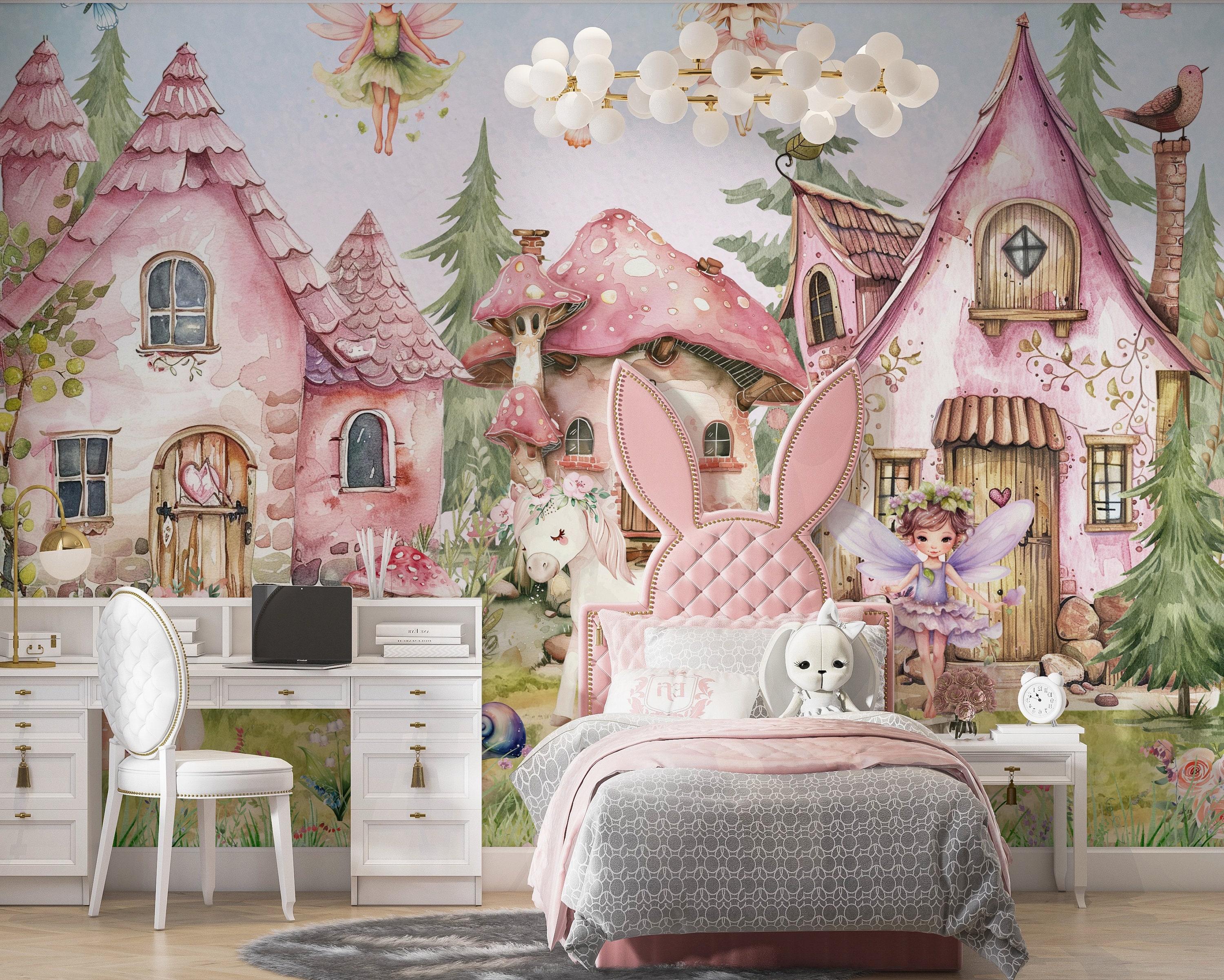 Magical Fairy Wall Mural - Whimsical Forest Fairy Wallpaper Nursery ...